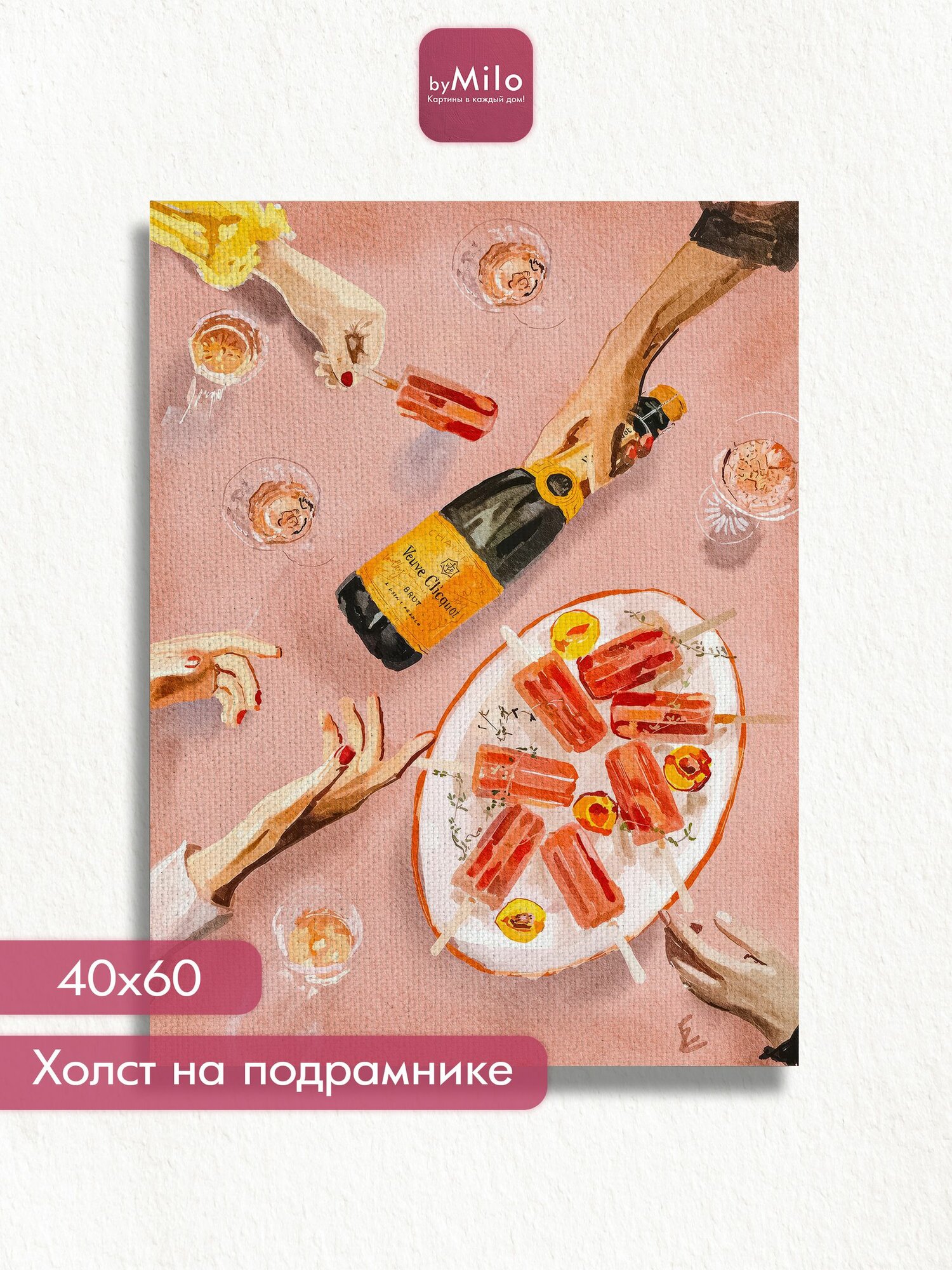 Картина на холсте для интерьера "Шампанское и мороженое", 40х60см
