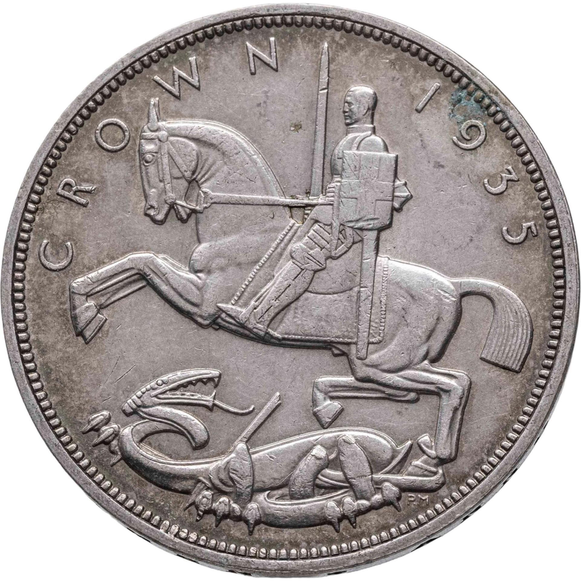 Великобритания 1 крона crown 1935 "25 лет правления Короля Георга V", Серебро 500, в сохранности XF-AU