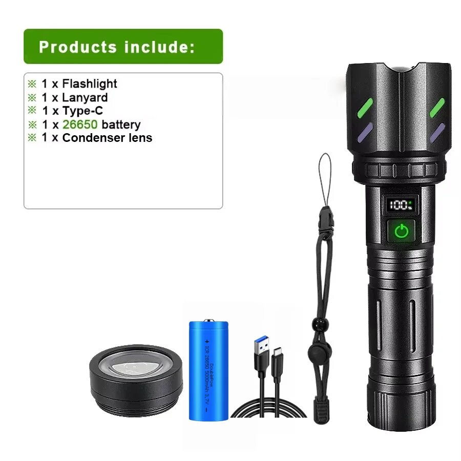 Тактический фонарь ZHAOZHANGX 5000 Лм с функцией розжига With 26650 Battery
