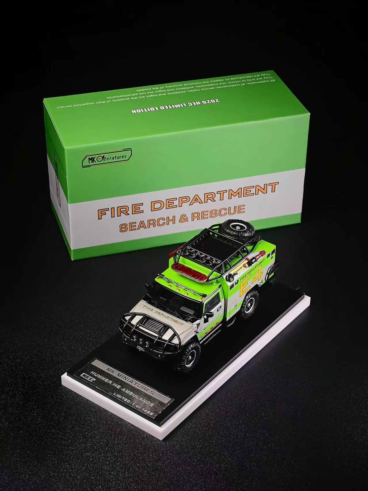 Коллекционная машинка MK Miniatures 1:64 Hummer H2 Ambulance Silver Green