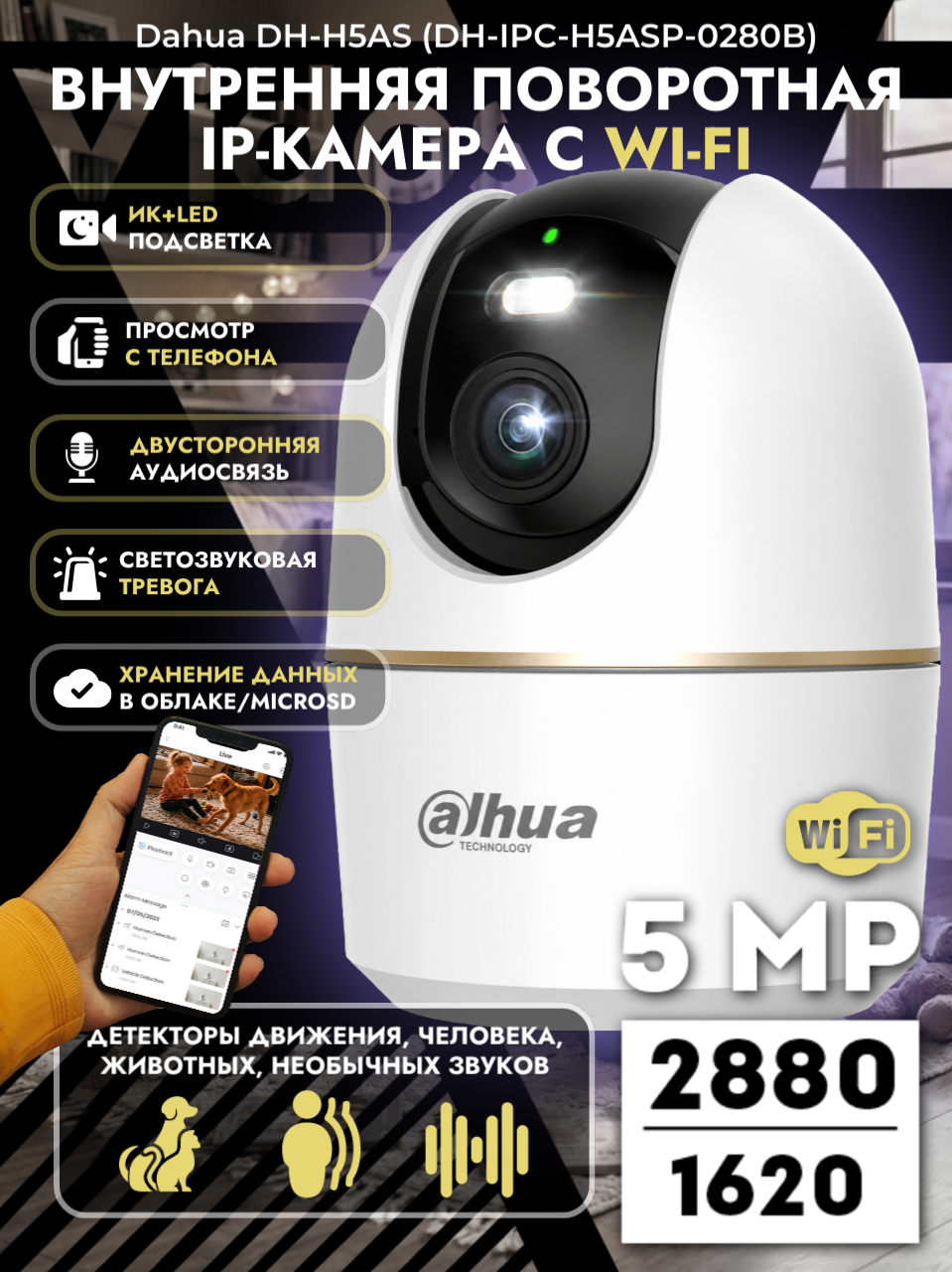 Dahua DH-IPC-H5ASP-0280B поворотная видеокамера (5 Мп)