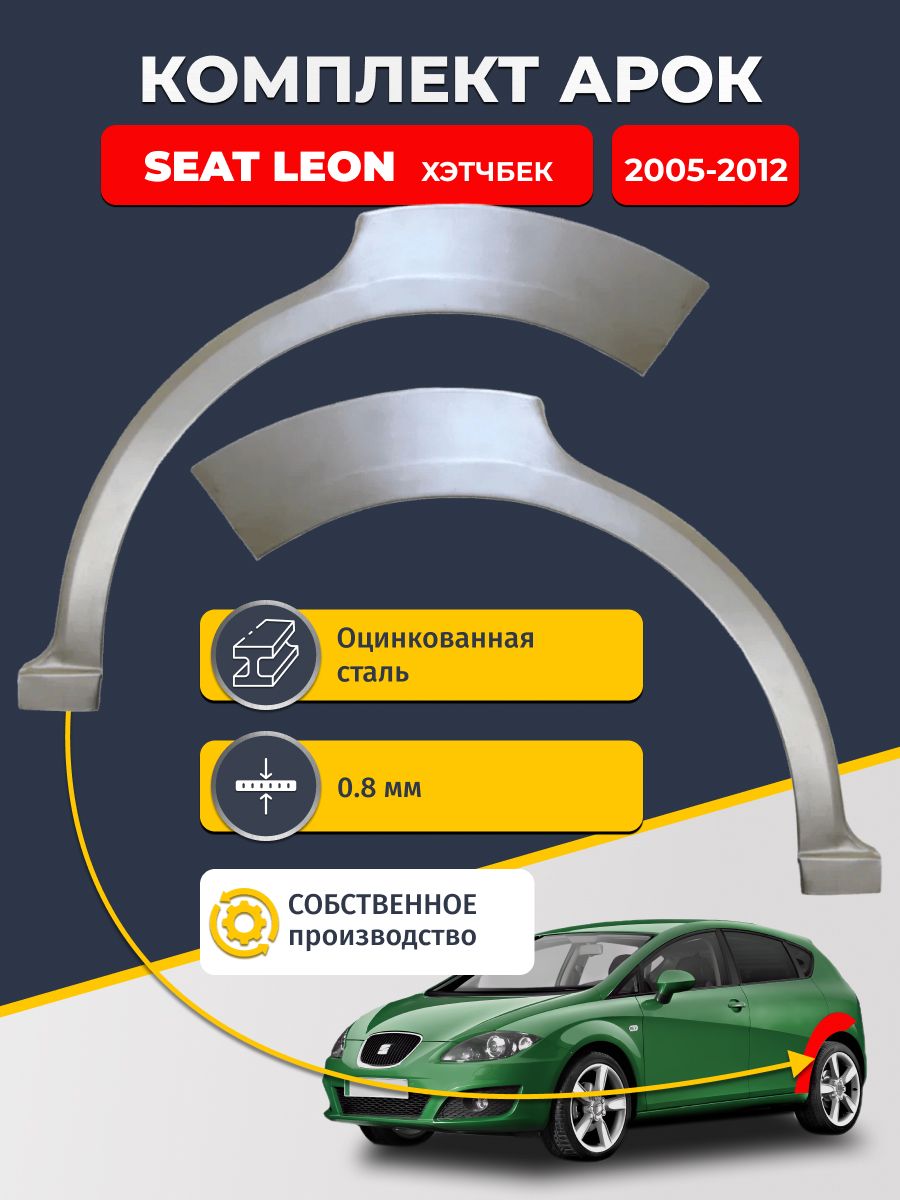 Комплект задних ремонтных арок для автомобиля (2 шт.), SEAT Leon 2005-2012 хэтчбек 5 дв (сеат Леон 2). Оцинкованная сталь 0,8 мм.