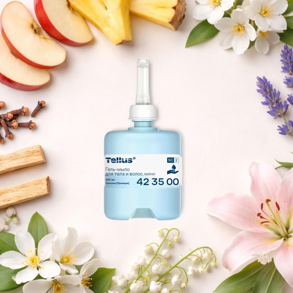 Картридж с жидким гель-мылом Tellus Premium SC2 д/тела и волос 475мл_423500 (2521219)