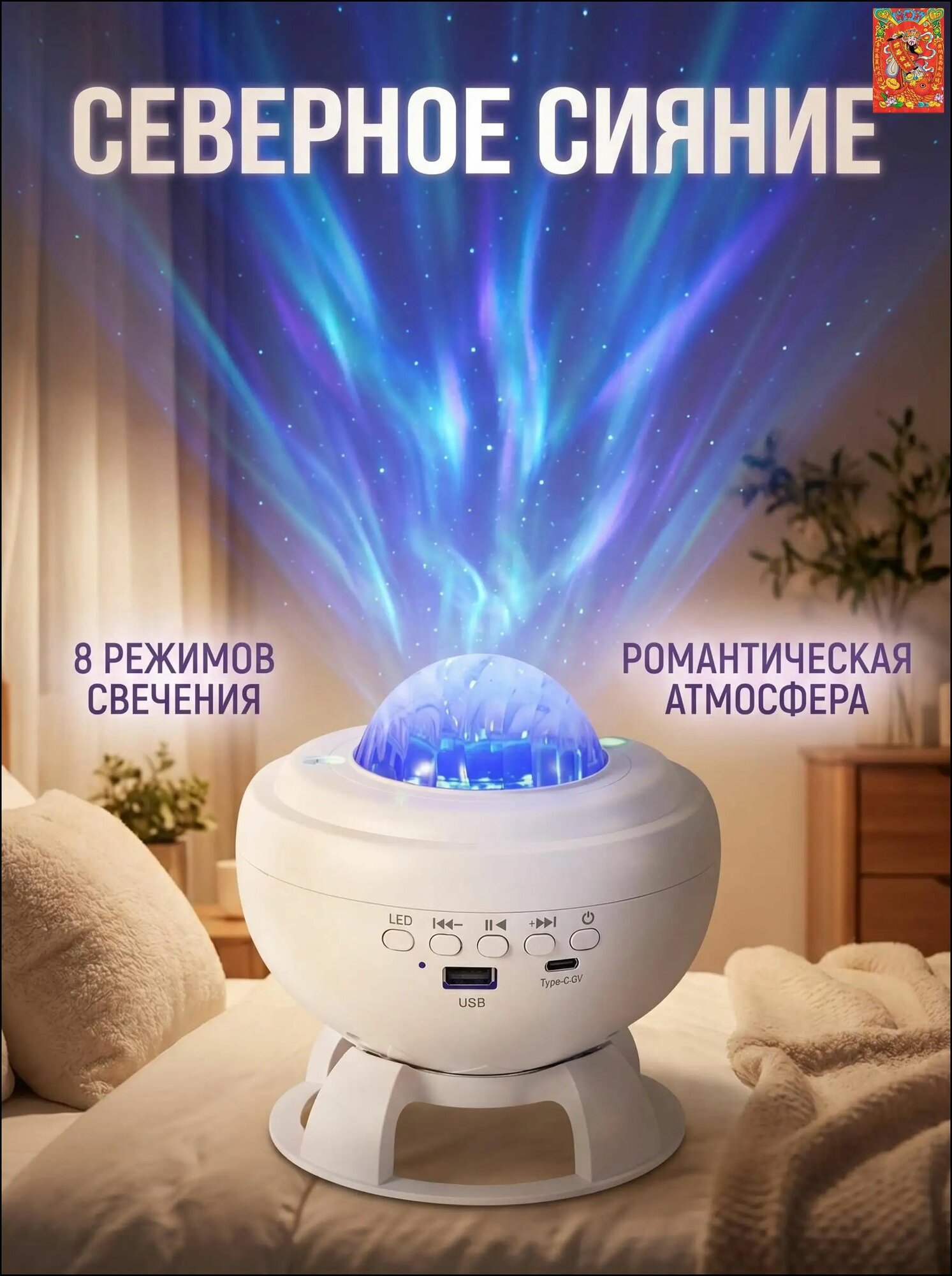 Проектор звездного неба, атмосферный светильник с блютуз, Волшебный проектор звездного неба с музыкой Bluetooth