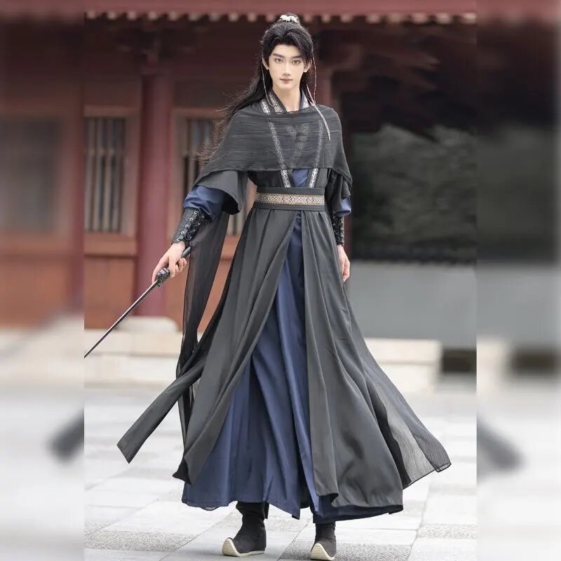 Ханьфу 4XL красный и чёрный для пары Темно-синий, XXL, Black set