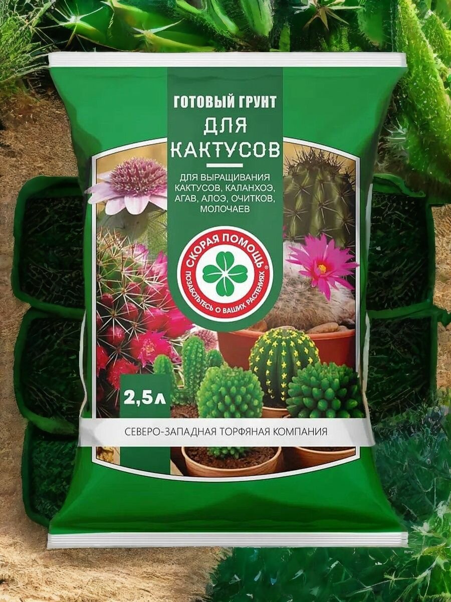 Грунт Скорая помощь для кактусов 2,5л. Торфогрунт предназначен для выращивания кактусов, каланхоэ и прочих суккулентов.