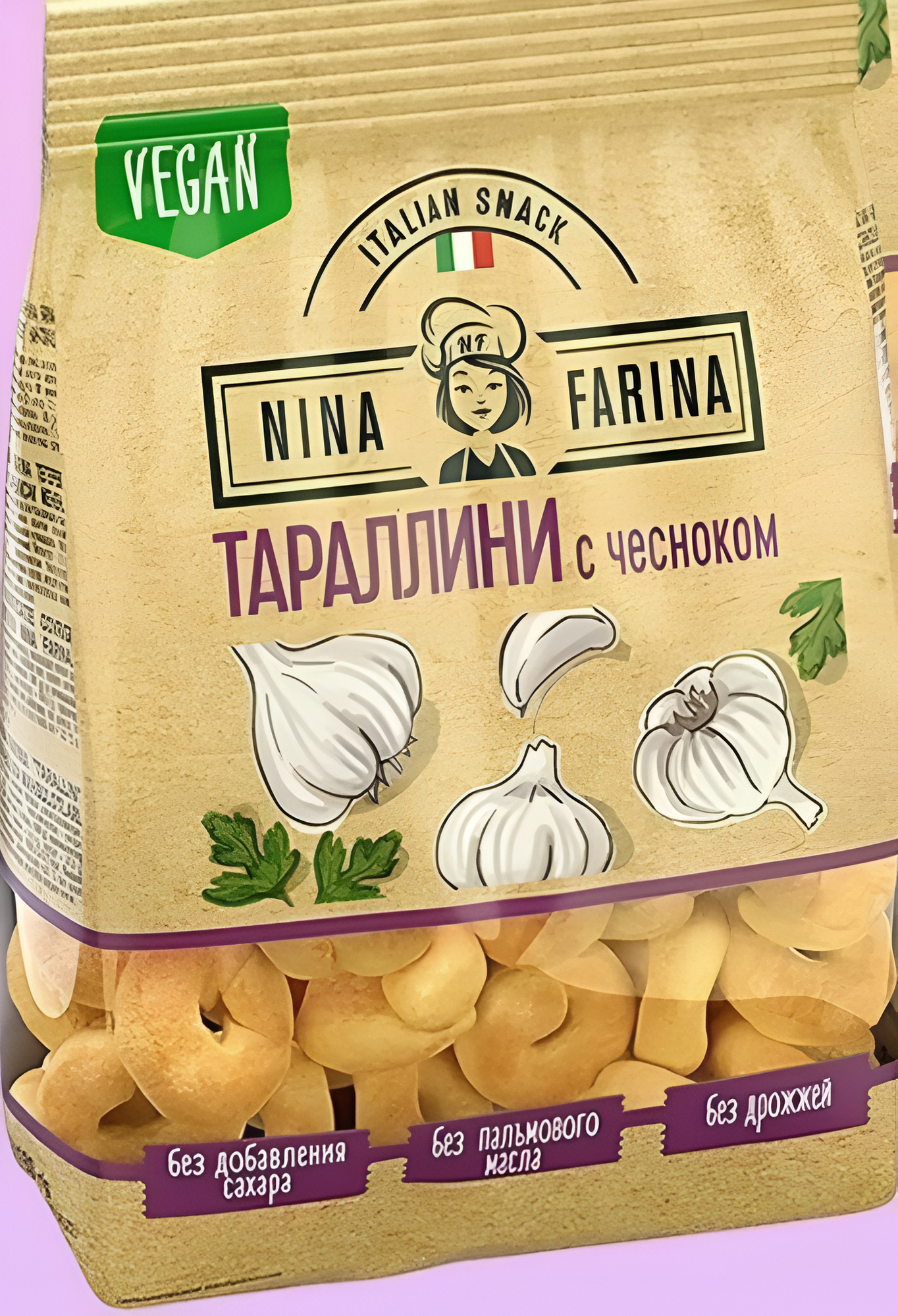 Сушки Nina Farina "Тараллини", 180 г, с чесноком, 3 упаковки