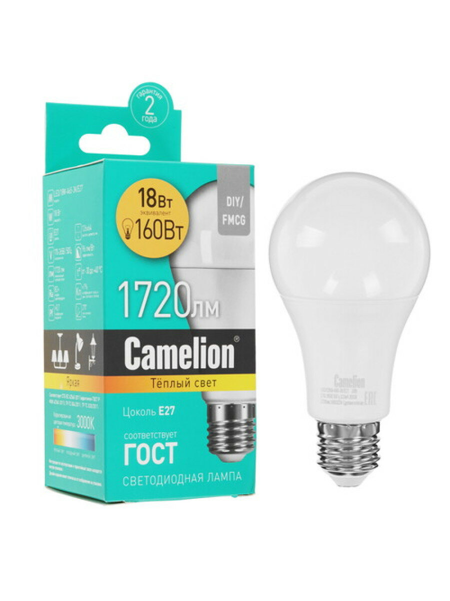 Лампа светодиодная Camelion LED/18W-A65-3K/E27