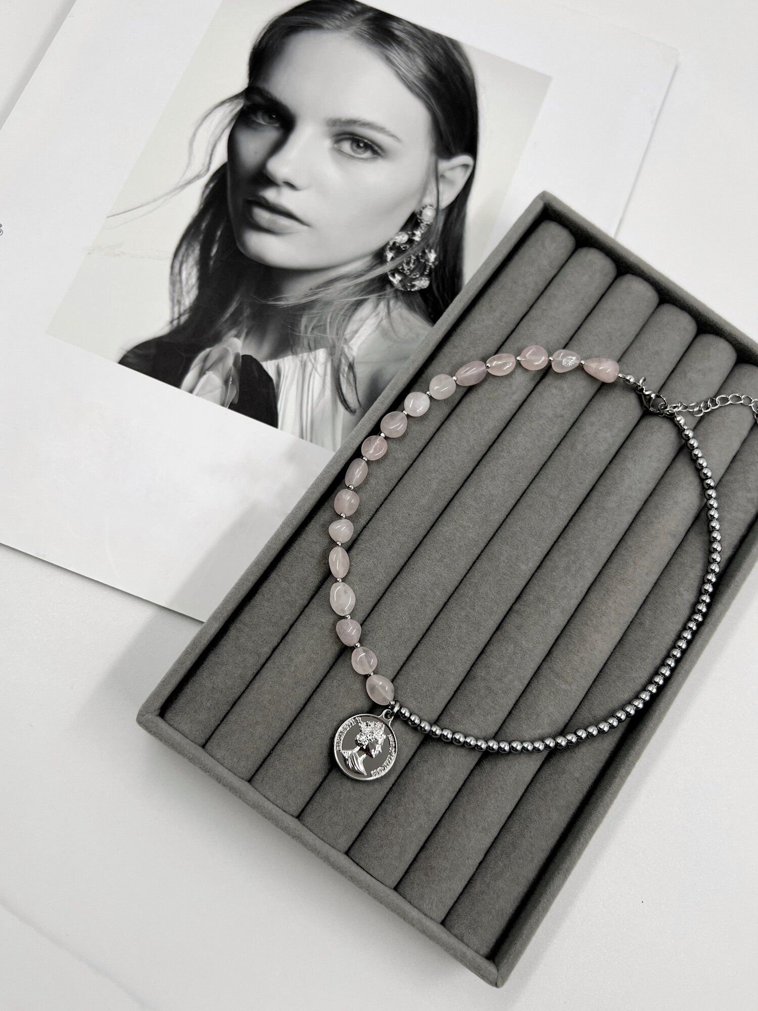 Славянский оберег, колье, кварц, гематит