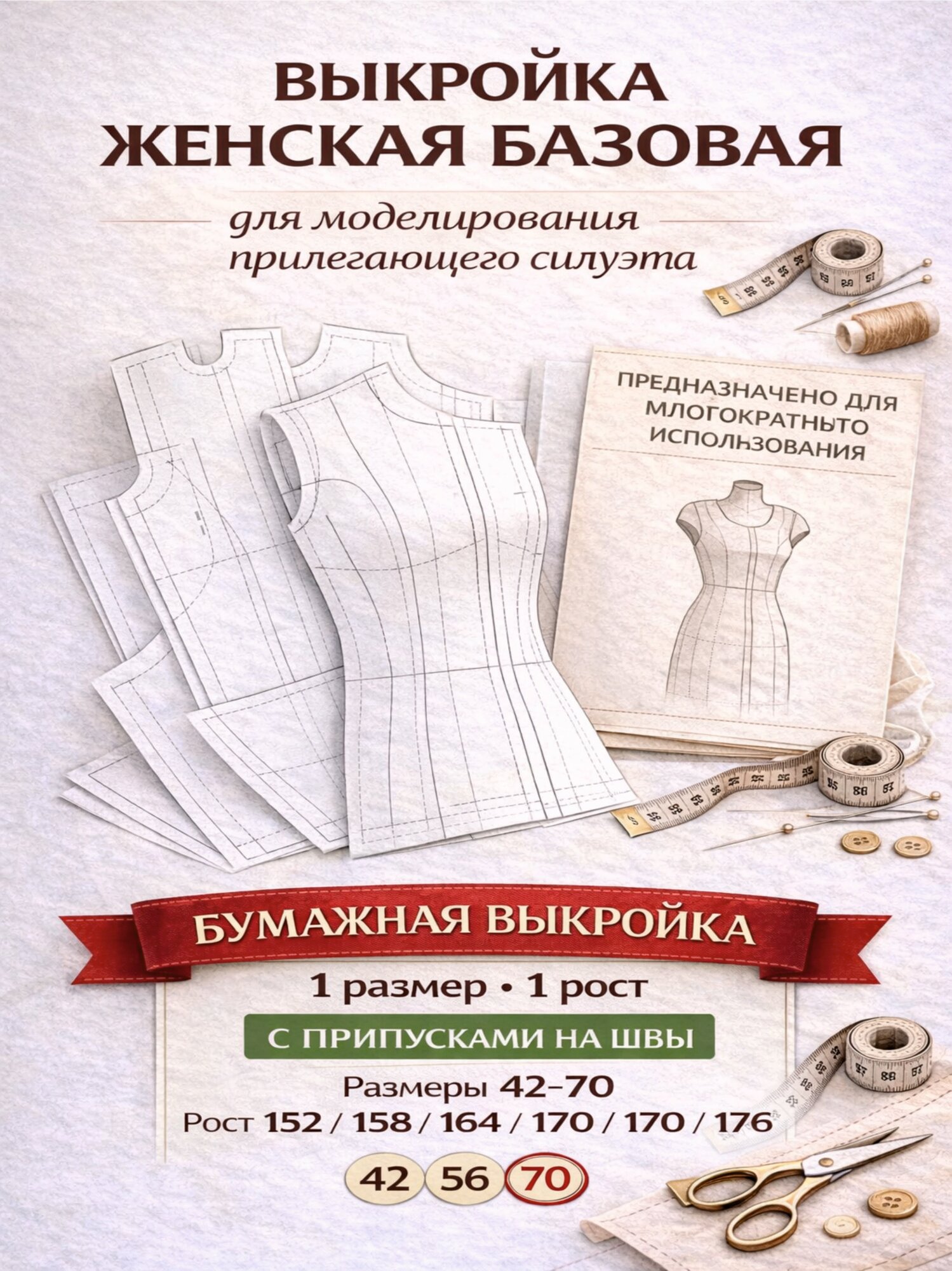 Выкройка основа , женская базовая для моделирования размер 66 рост 170