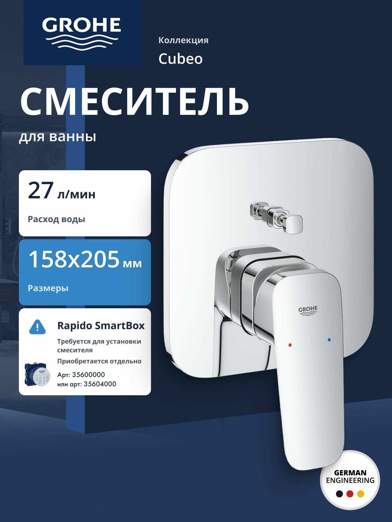Внешняя часть смесителя для ванны GROHE Cubeo, хром (1017780000)