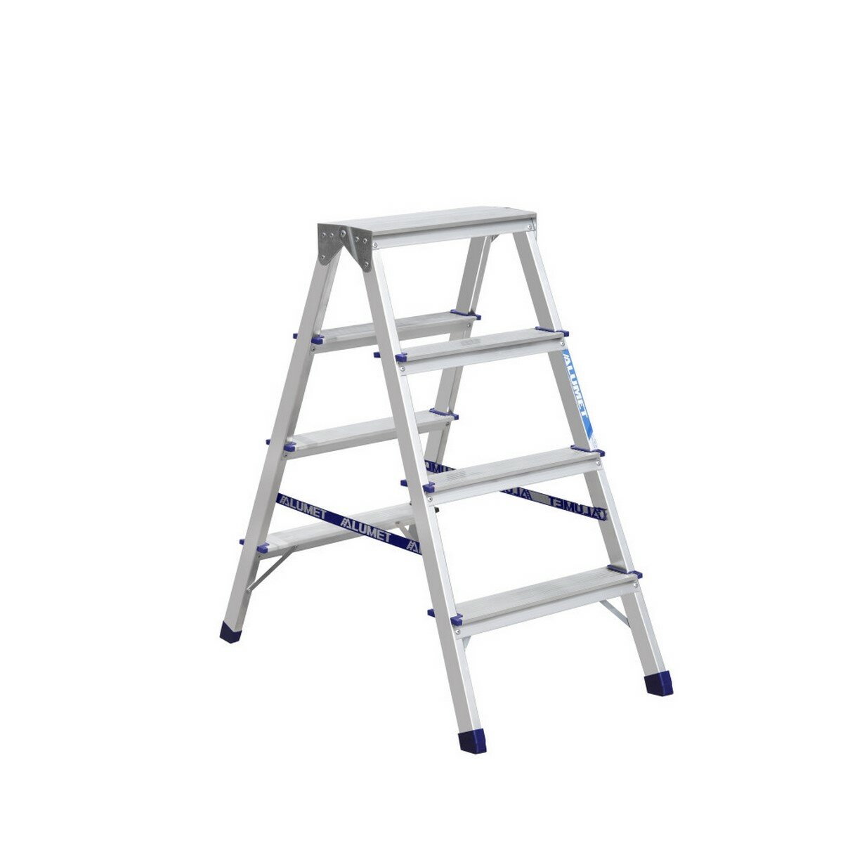 Стремянка Alumet АD7204 2х4 двухсторонняя, рабочая высота 2.86 м, нагрузка 150 кг.