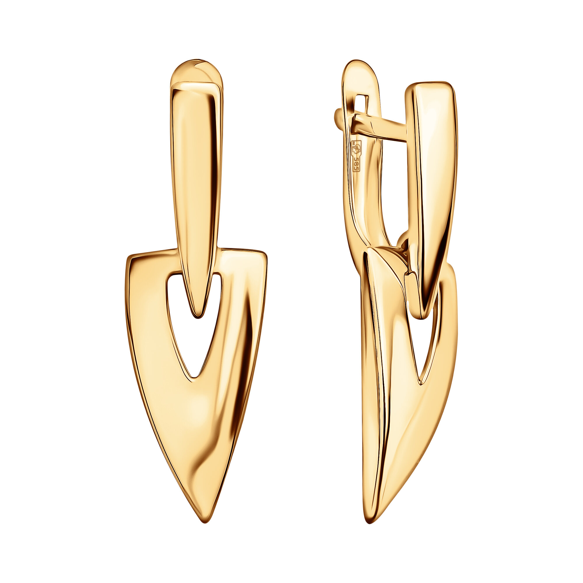 Серьги двусторонние, с подвесками, желтое золото, 585 проба