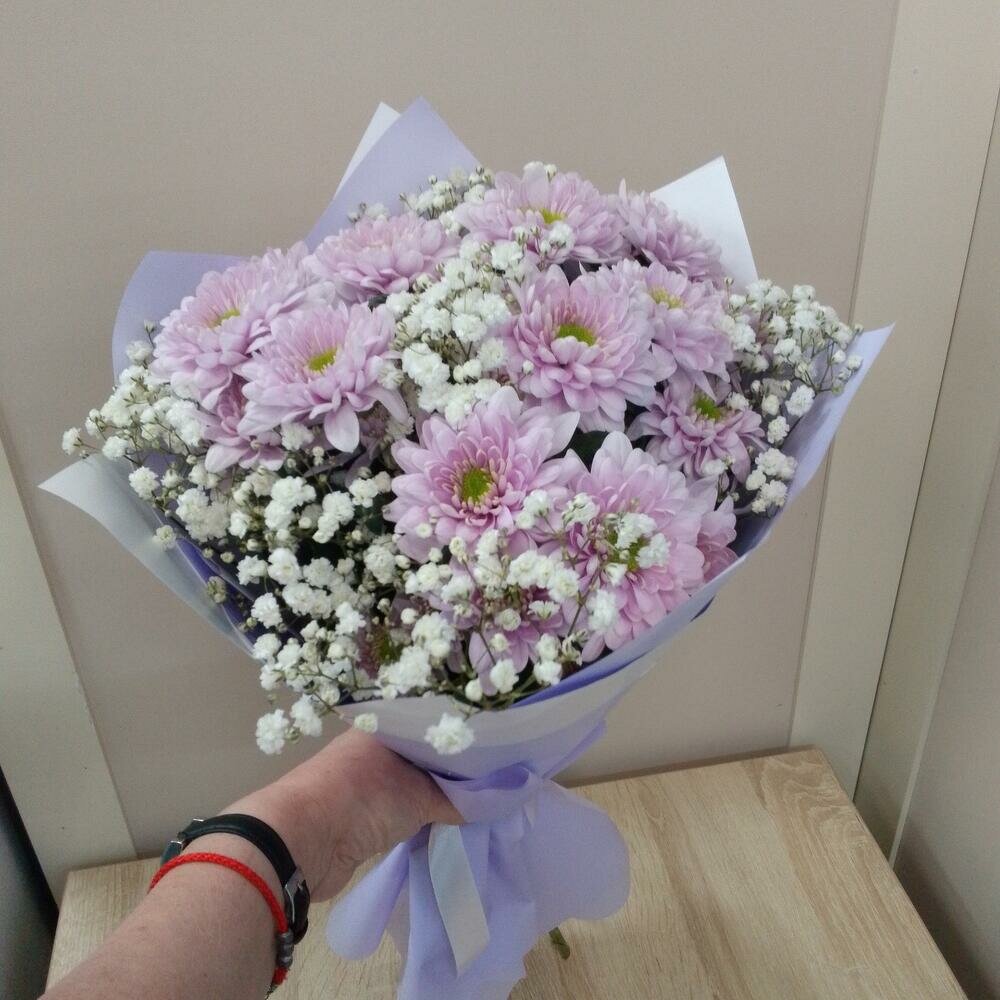 Букет из Хризантемы и Гипсофилы