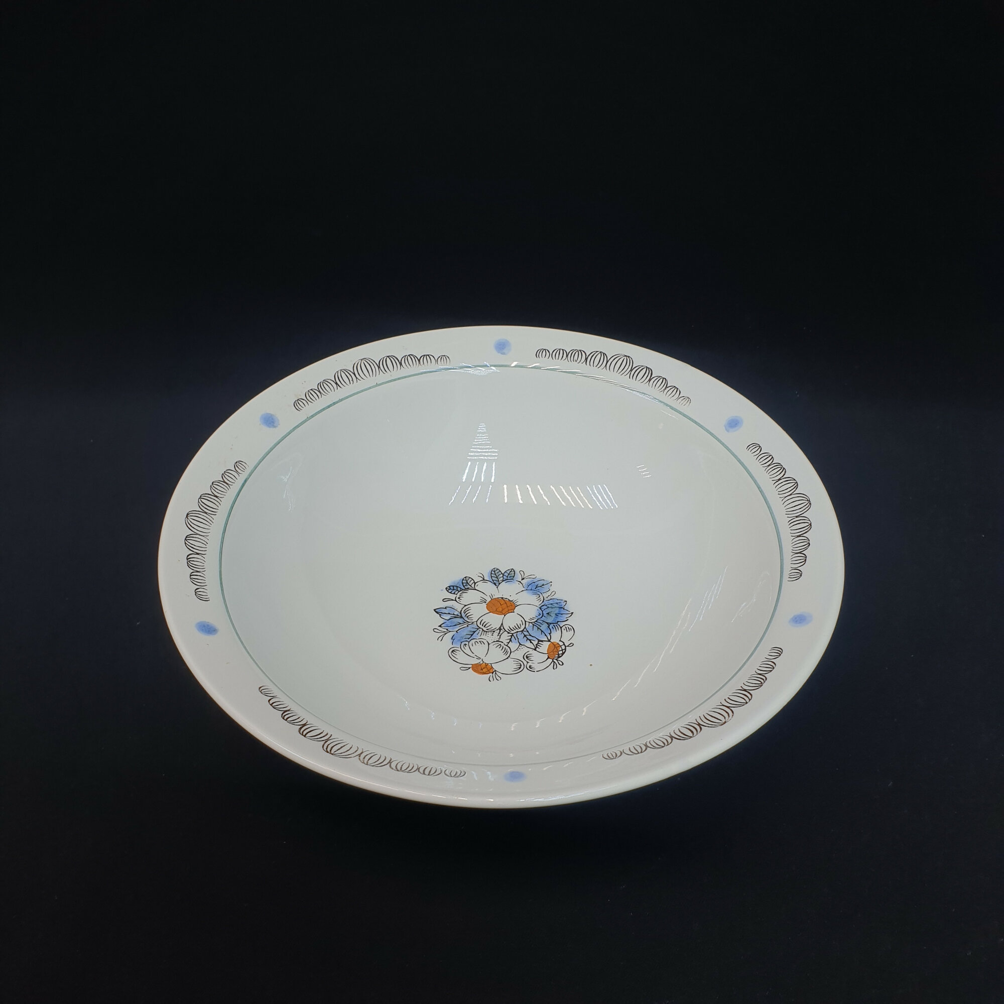 Винтажный салатник на 1 литр, ЗИК Конакова, фаянс, деколь, роспись, СССР.