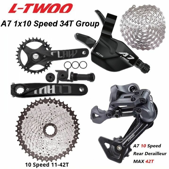 L-TWOO A7, группа скоростей 1x10, переключение SL-R/RD (Без окном), кассета Sunshine 11-42T, цепь Newbie 10S, шатуны 170MM-34T с кареткой (набор из 6 шт.)