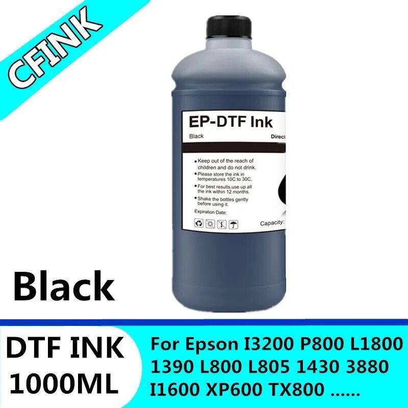 Чернила DTF чернила, EPSON i3200 R330 L800 L805 Принтер, совместимый, Черный (black), 1 шт