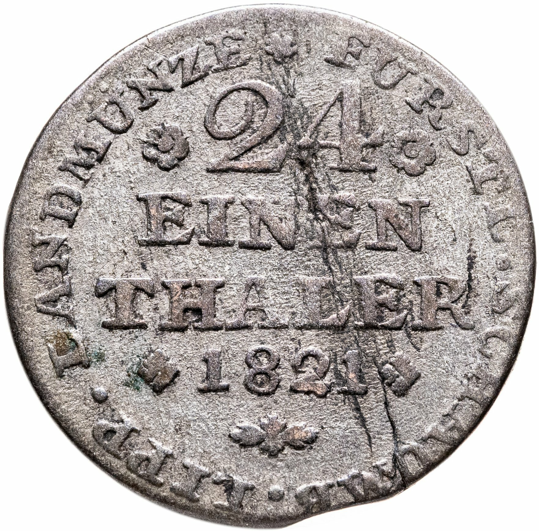 Шаумбург-Липпе 1/24 талера 1821, Серебро, в сохранности F
