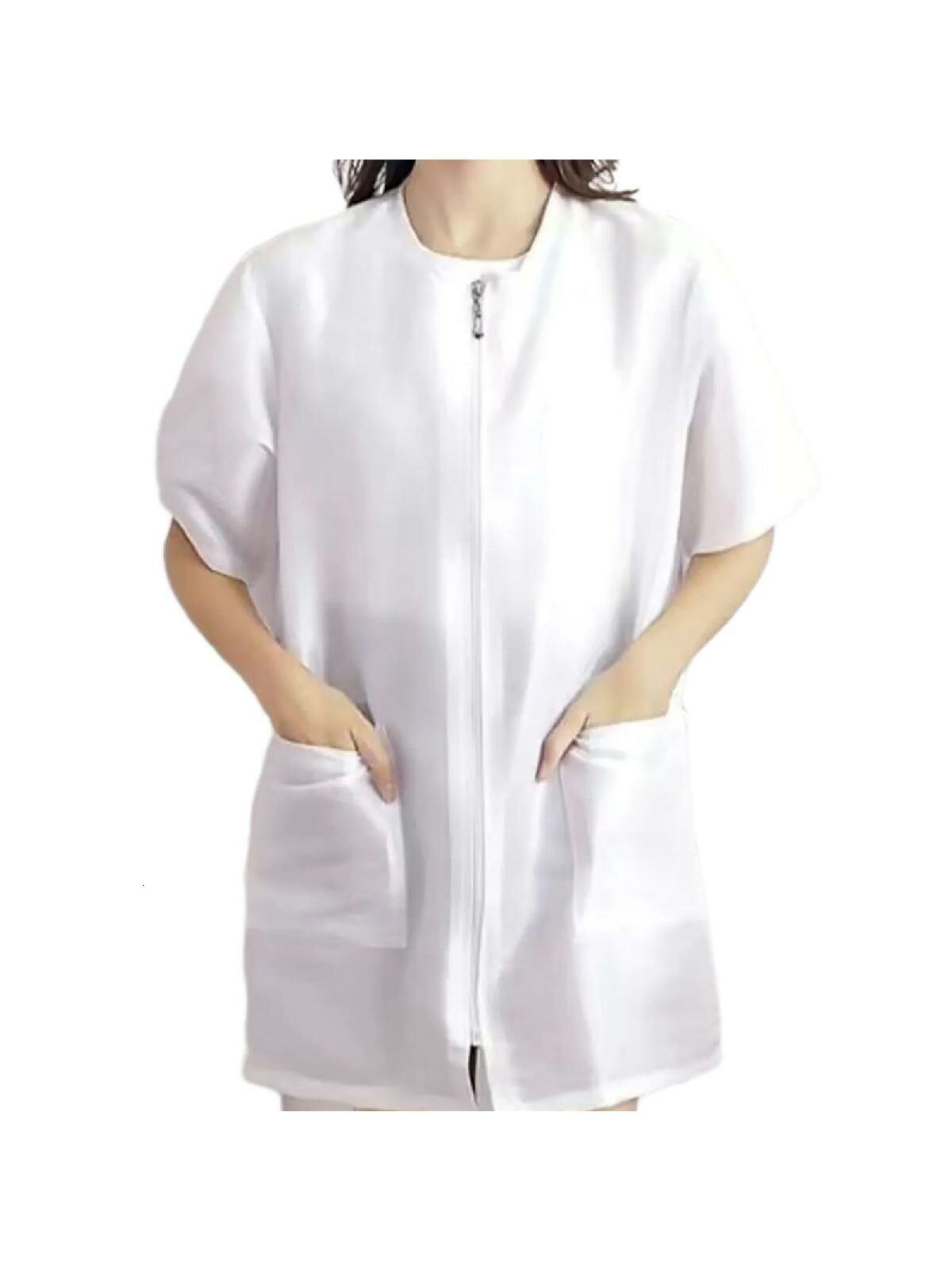 Полиэстеровый фартук для барберов, Белый - короткие рукава