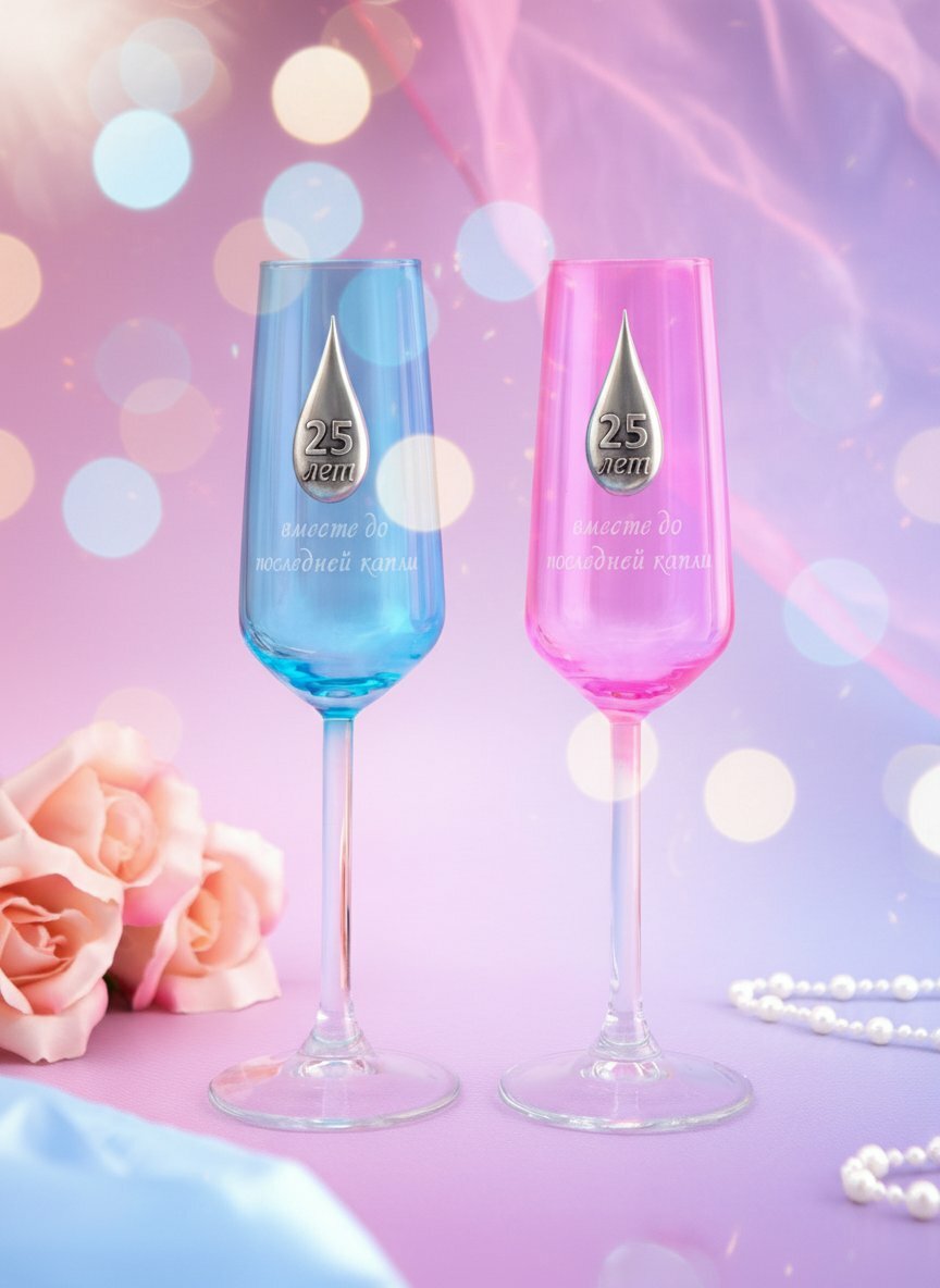 Набор фужеров для шампанского 25 лет - вместе до последней капли