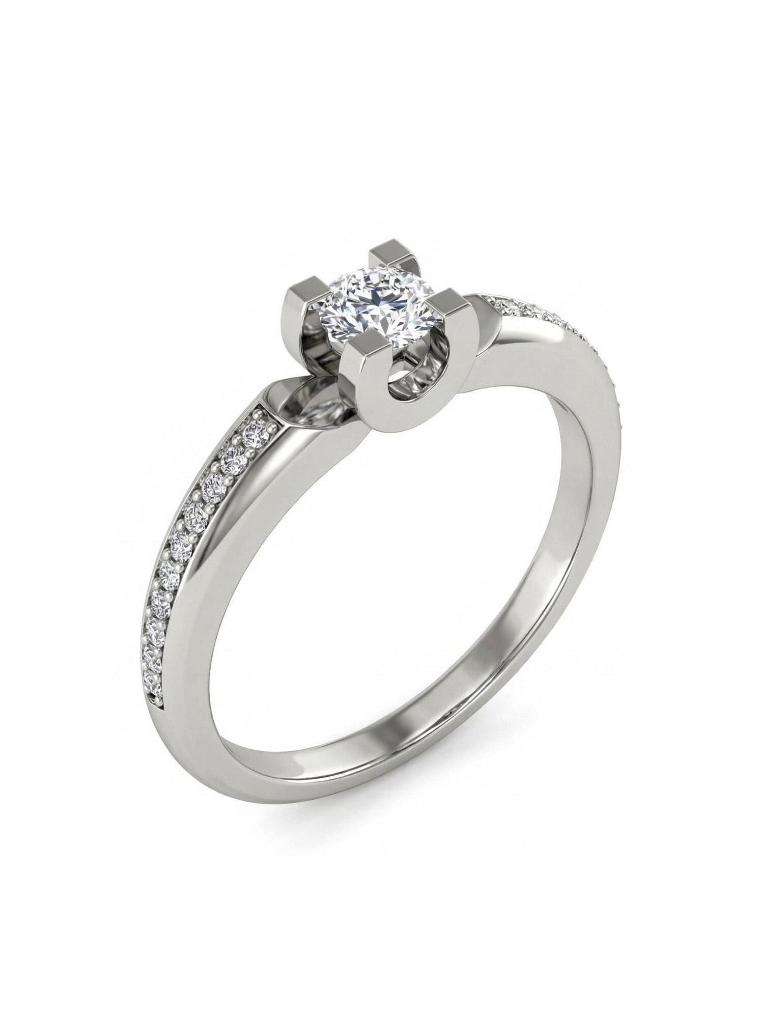 Кольцо помолвочное, белое золото, 585 проба, родирование, муассанит, бриллиант