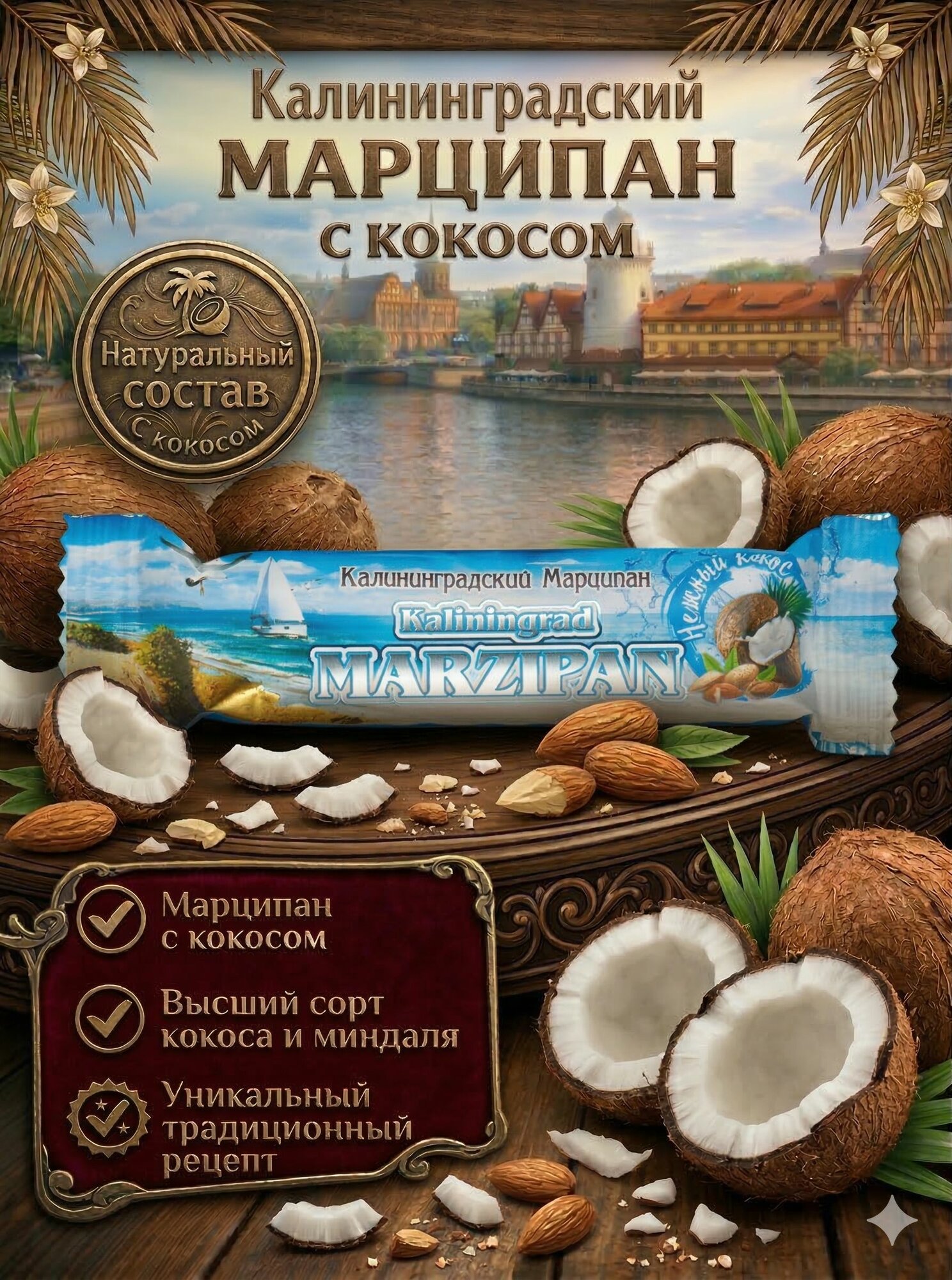Марципан Калининградский, Марципановый батончик, Конфеты, Кокос