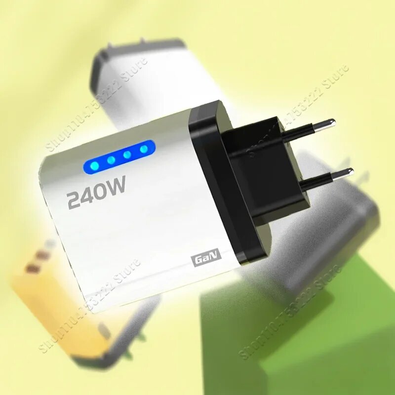 Зарядное устройство GaN 240W EU, светодиодная подсветка, 2 USB + 3 Type-C