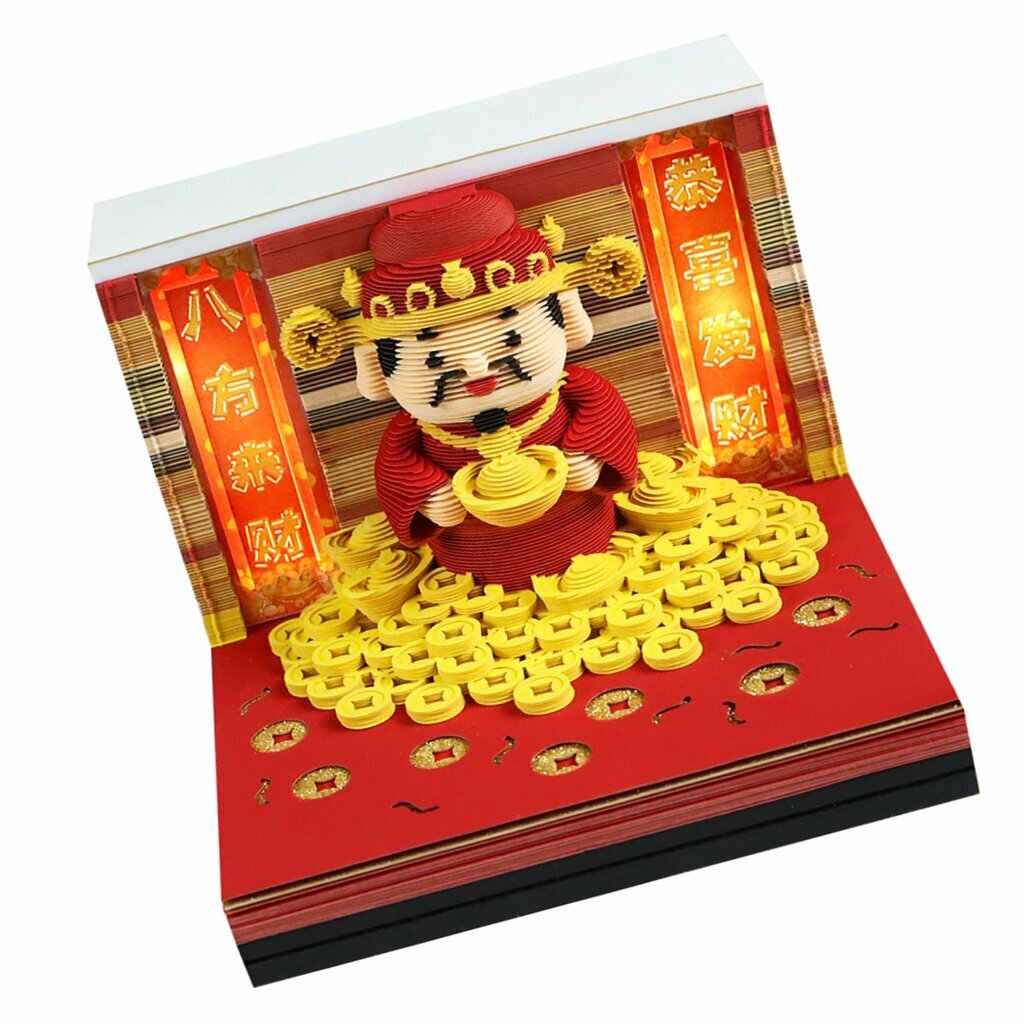 Настольный Календарь на 2026 Год, Вырезанный из Бумаги С Подсветкой, Календарь Бога Богатства, Отрывные Блокноты для Ведения Заметок, Украшение стола