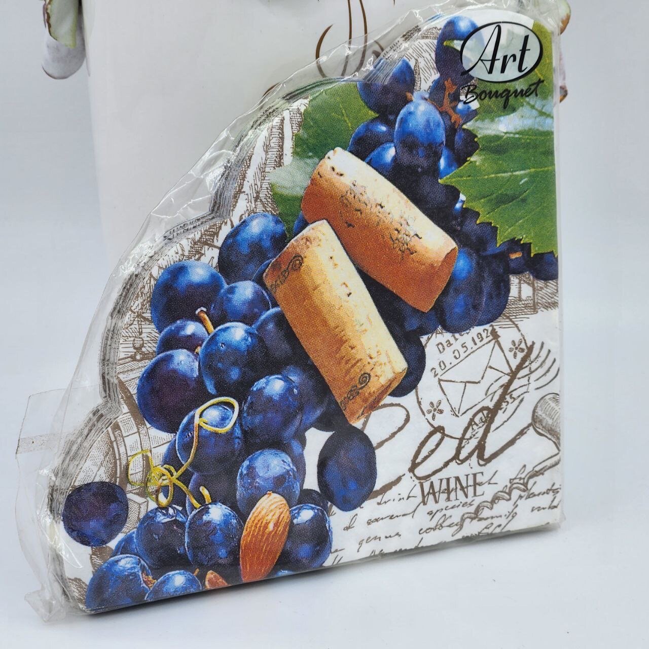 Салфетки Art Bouquet "Виноградный венок", круглые, с рисунком, сервировочные, 33х33см, 12шт