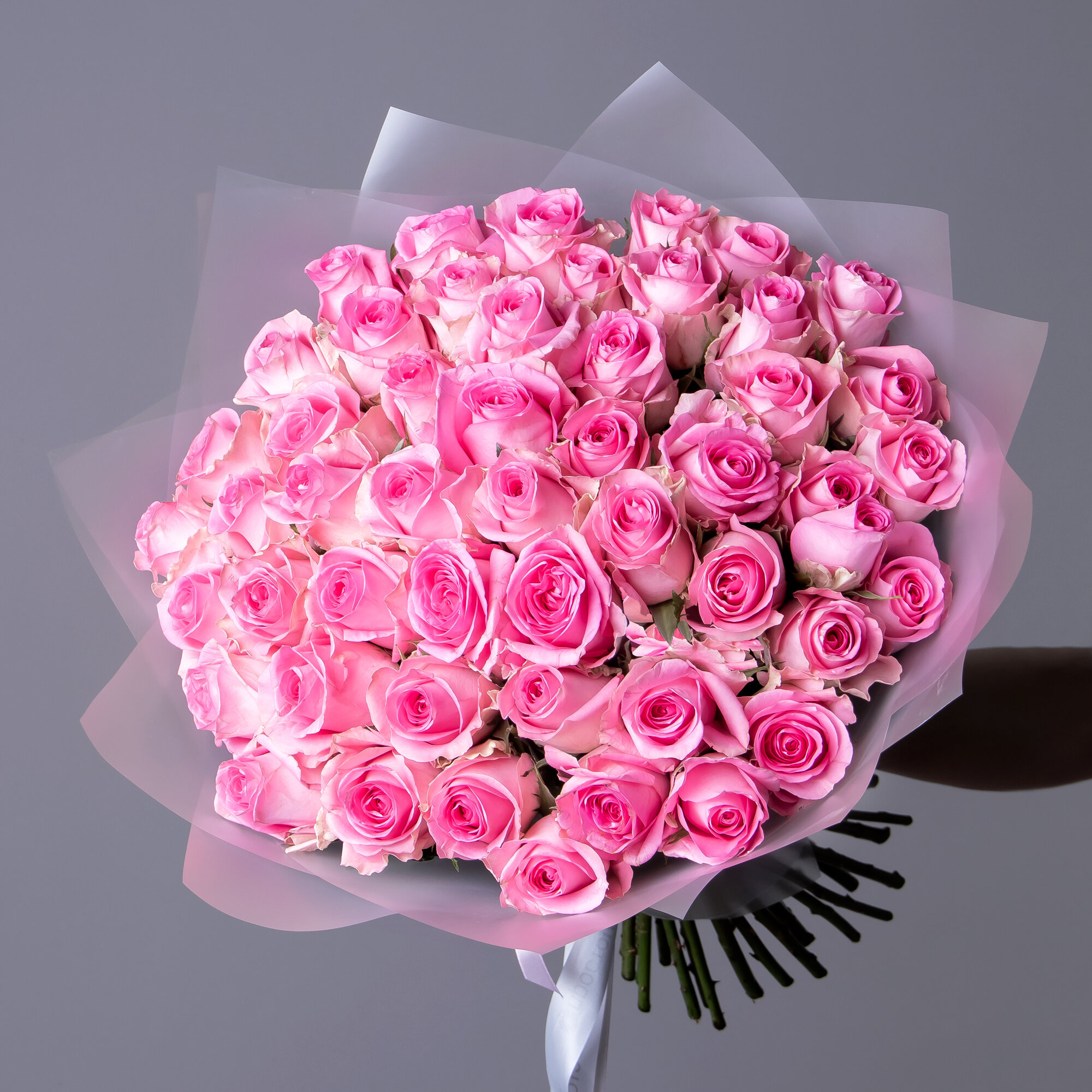 Букет из розовых роз 51 шт Высота 50 см в коробке и аквабоксе от "Простоцветы"