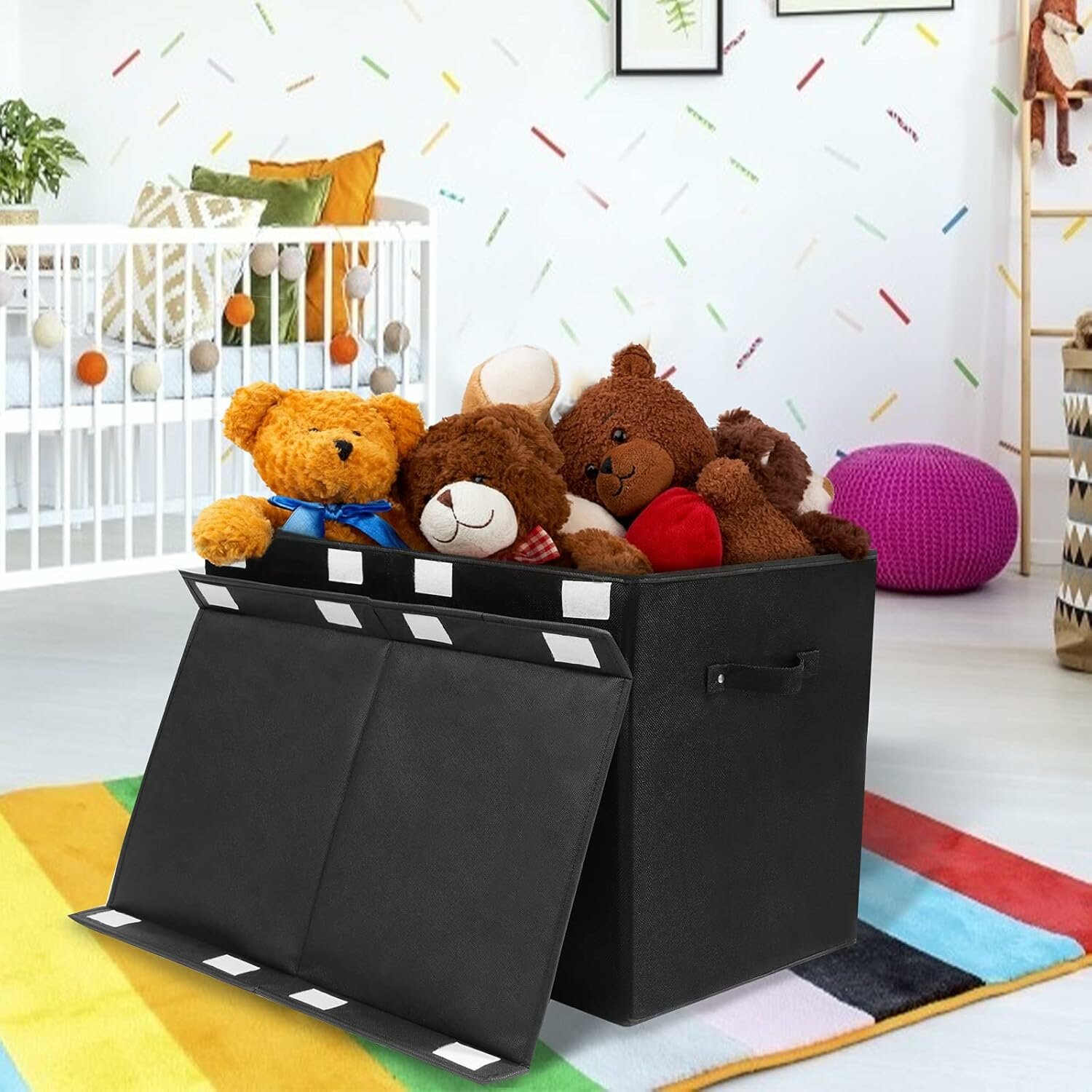 Popoly Large Toy Box Chest with Lid, Collapsible Sturdy Toy Storage Organizer Boxes Bins Baskets for Kids, Boys, Girls, Nursery, Playroom, 25"x13" x16" (Linen Gray)