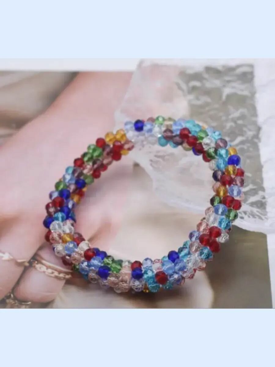 Резинка для волос - браслет разноцветная с кристаллами