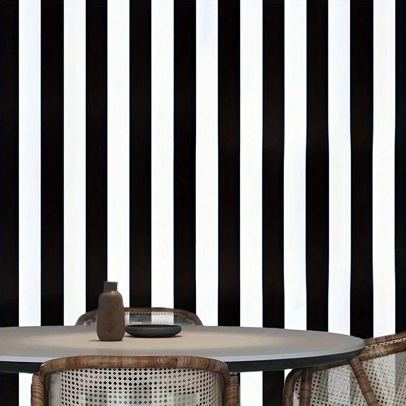 Виниловые полосатые черно-белые обои 5mx45cm