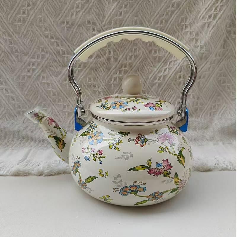 Эмалированный чайник с цветочным узором / Кофейник 2,5 л для газовой плиты