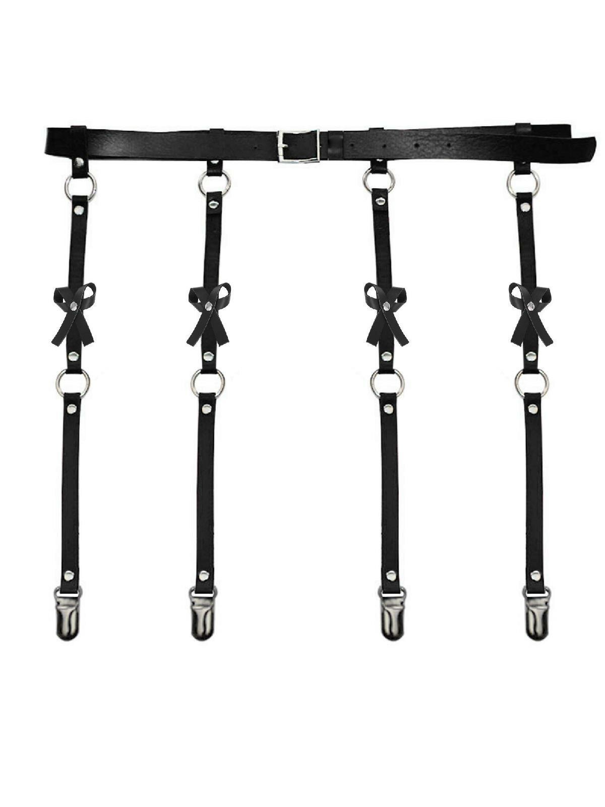 Кожаный готический пояс для чулок, Черный