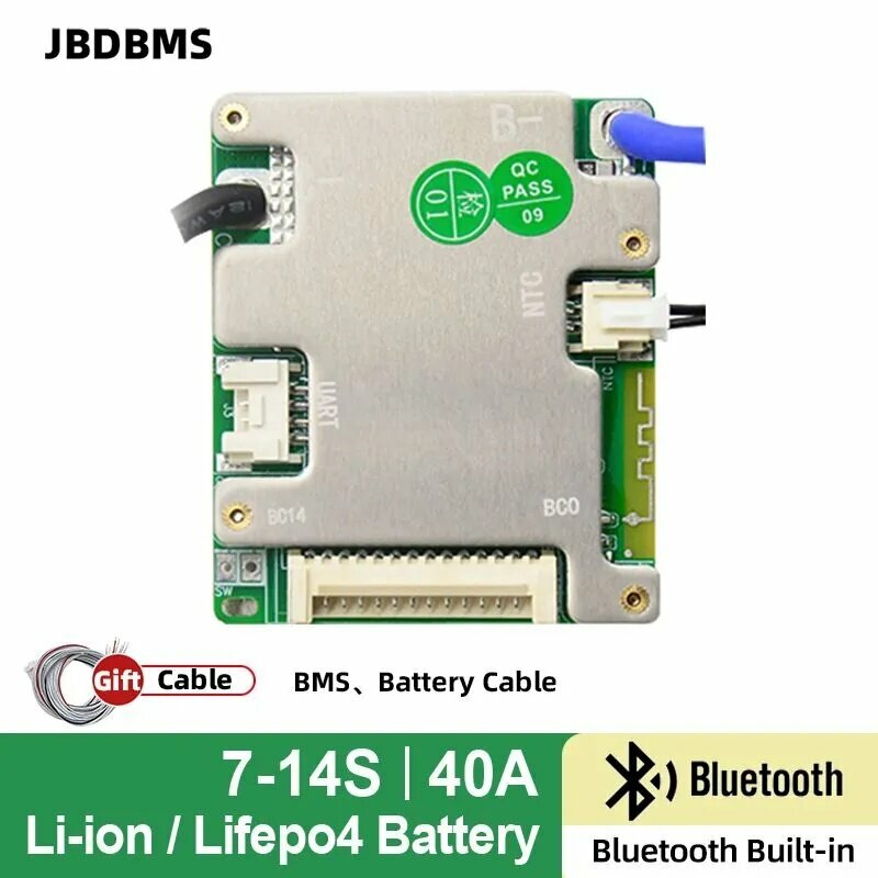 JBD Smart BMS,24V 36V 48V, непрерывный 40A пиковый 120A,7S 8S 9S 10S 11S 12S 13S 14S, встроенный BT UART Li-ion NMC LiFePo4 батарея BMS Smart Balance Board