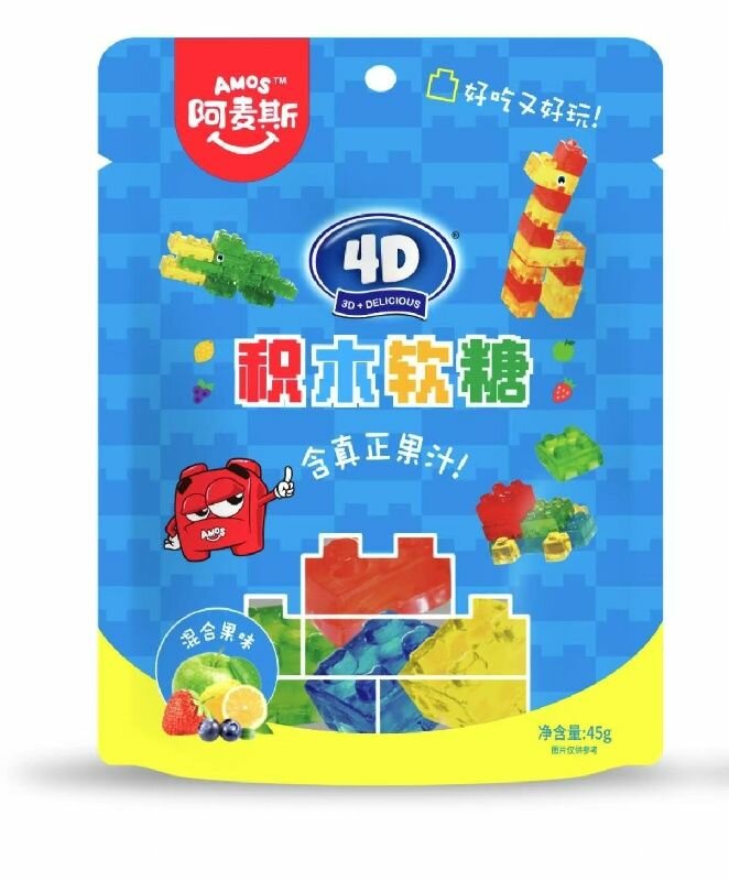 Мармелад AMOS 4D лего жевательные с соком /зип-пак/ 45г