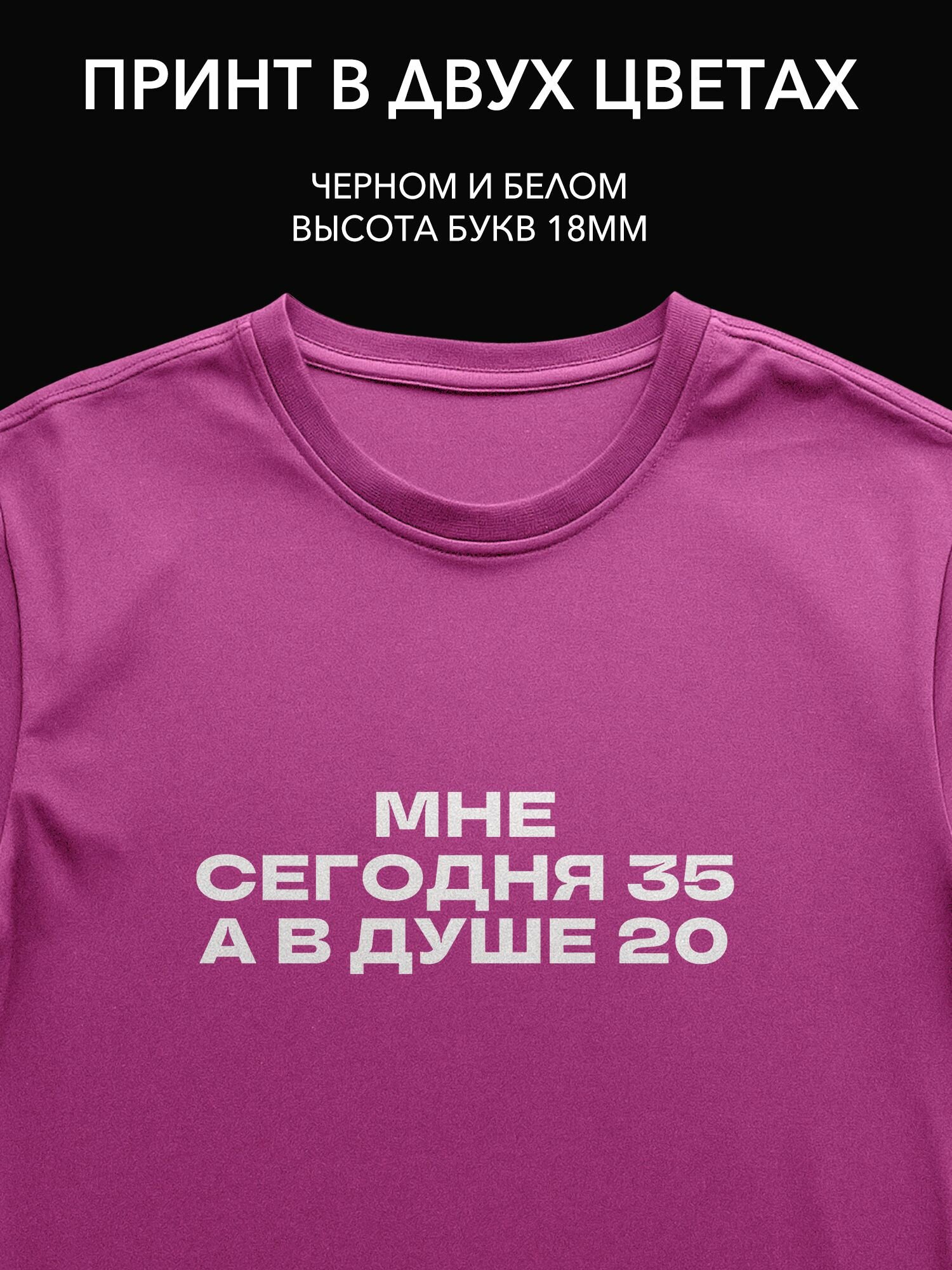Термопринт надпись "Мне сегодня 35, а в душе 20" для одежды на день рождения или юбилей, оригинальный принт на футболку и худи