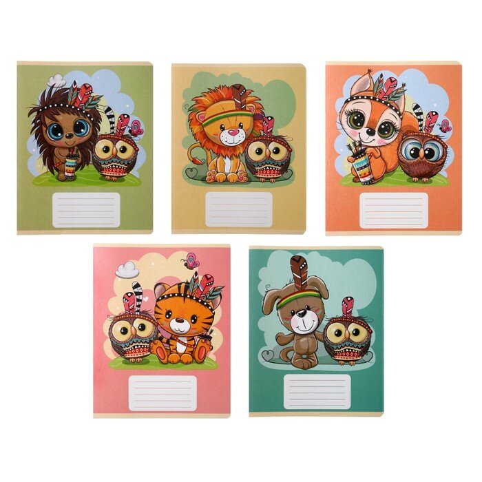 Тетрадь 12 листов в частую косую линию Calligrata «Животное племя», обложка мелованный картон, ВД-лак, блок офсет, белизна 95%, микс