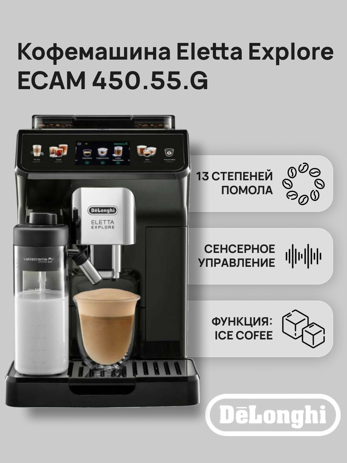 Кофемашина DeLonghi Eletta Explore ECAM450.55. G, черный/серебристый