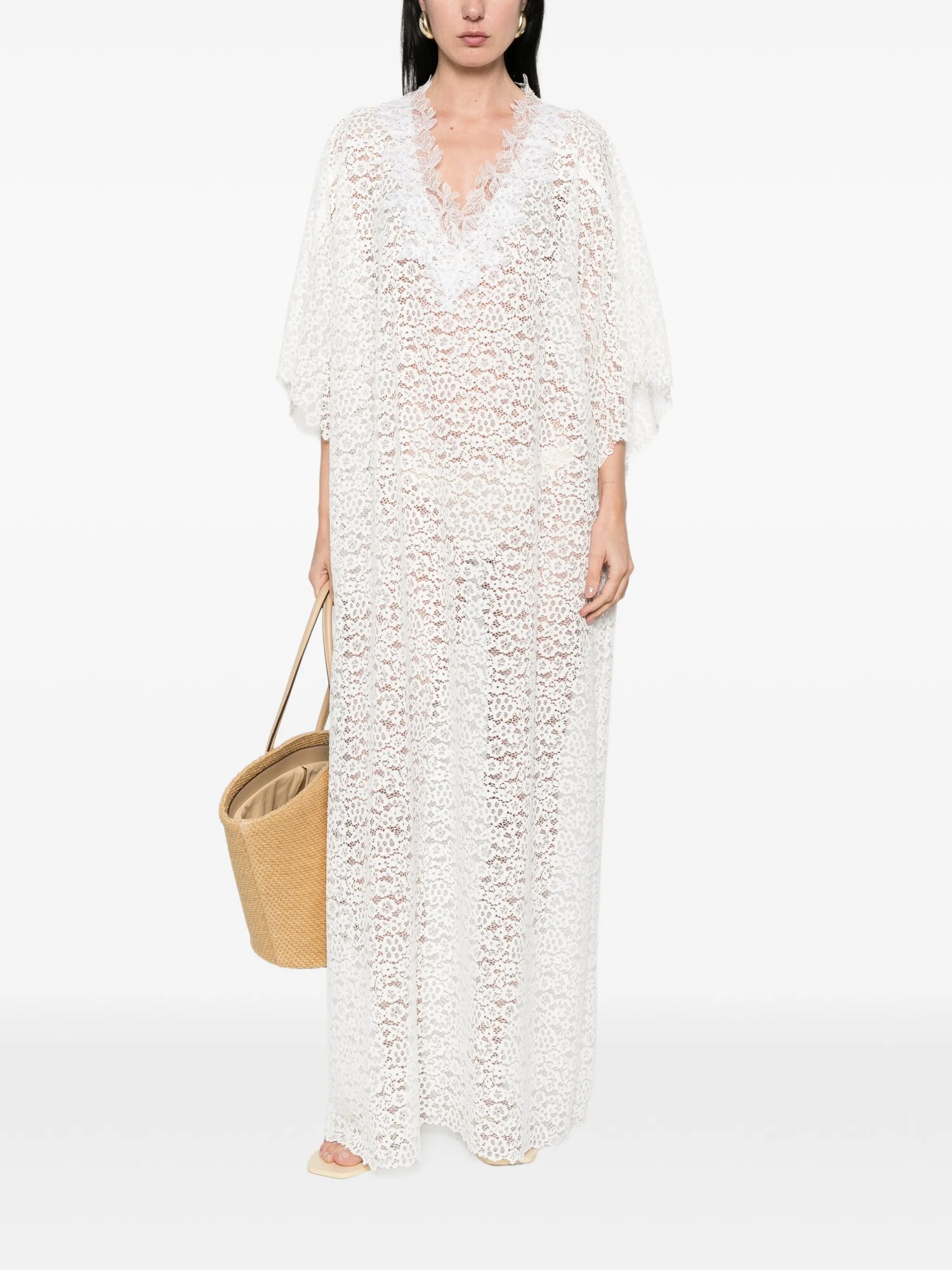 Платье Ermanno Scervino Lace V-neck dress, размер 38, белый — фото 1
