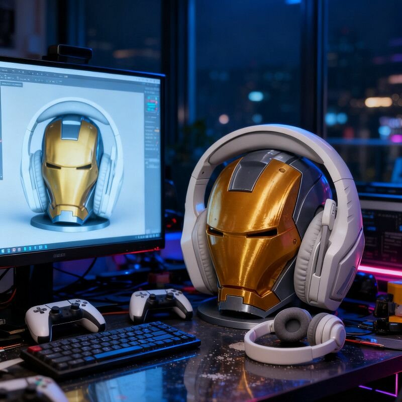 Подставка для наушников в виде Железного Человека, креативный дизайн Marvel, стильное украшение для рабочего стола, практичный подарок на день рождения для мальчиков и учителей.
