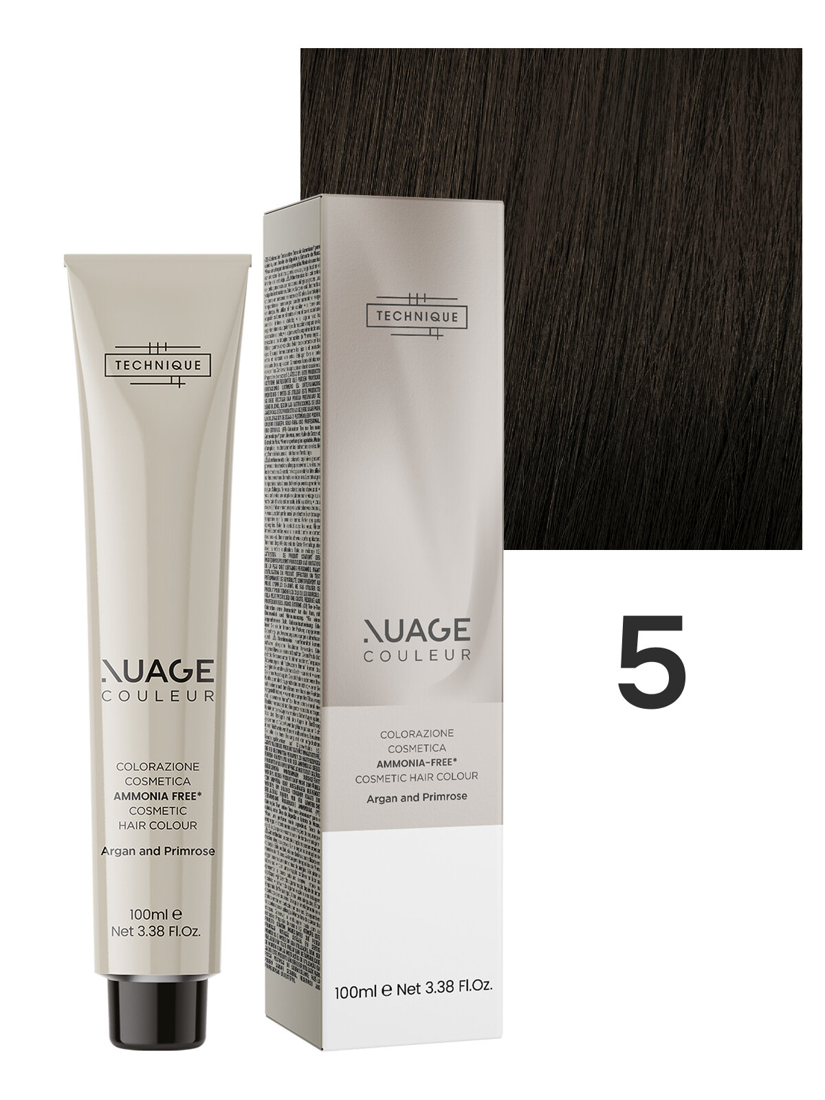 Крем - краска для волос профессиональная без аммиака Technique Nuage Ammonia Free Hair Color Cream 5 Светлый каштановый, 100 мл