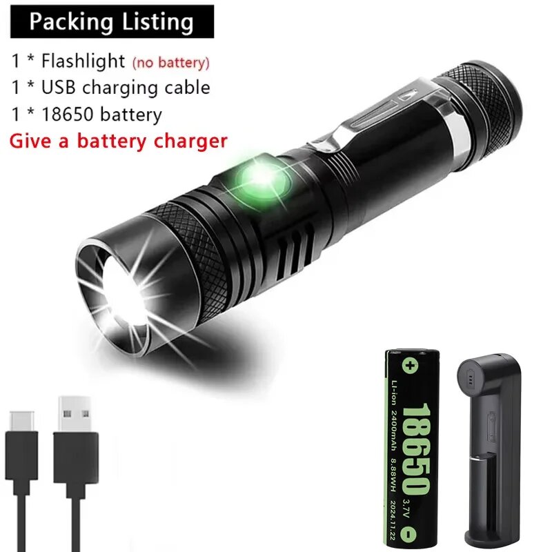 Светодиодный фонарик T6 для кемпинга with Battery charger