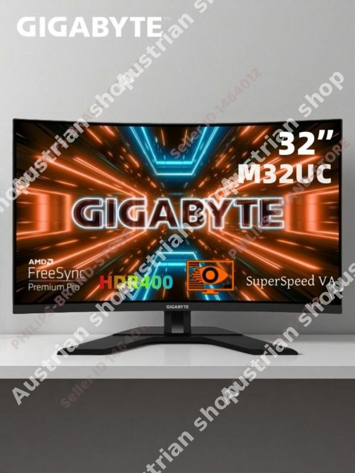 Монитор 32 дюйма Gigabyte M32UC в черном цвете, премиум модель с изогнутым VA экраном 1500R, частотой 160 Гц и разрешением 4