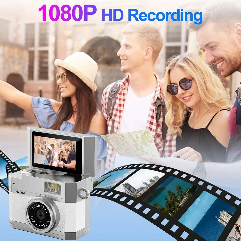 Цифровая камера HD для детей, фото и видео, с SD-картой 32 ГБ Белый