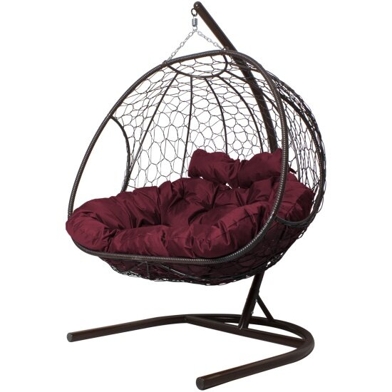 Подвесное кресло M-group добрыня с ротангом коричневое, бордовая подушка