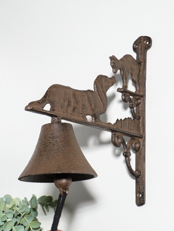 Колокол настенный чугун «Такса и кот», декоративный, 28×25×10.5 см