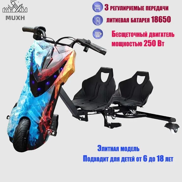 Самокат Roobax Wolong Electric Drift Card "Трехколесный велосипед для дрифта", Angry Bull