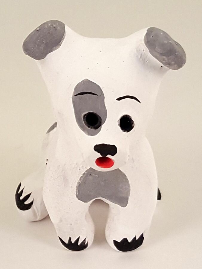 Щенок белый-2, Каргопольская глиняная игрушка, ручная авторская работа